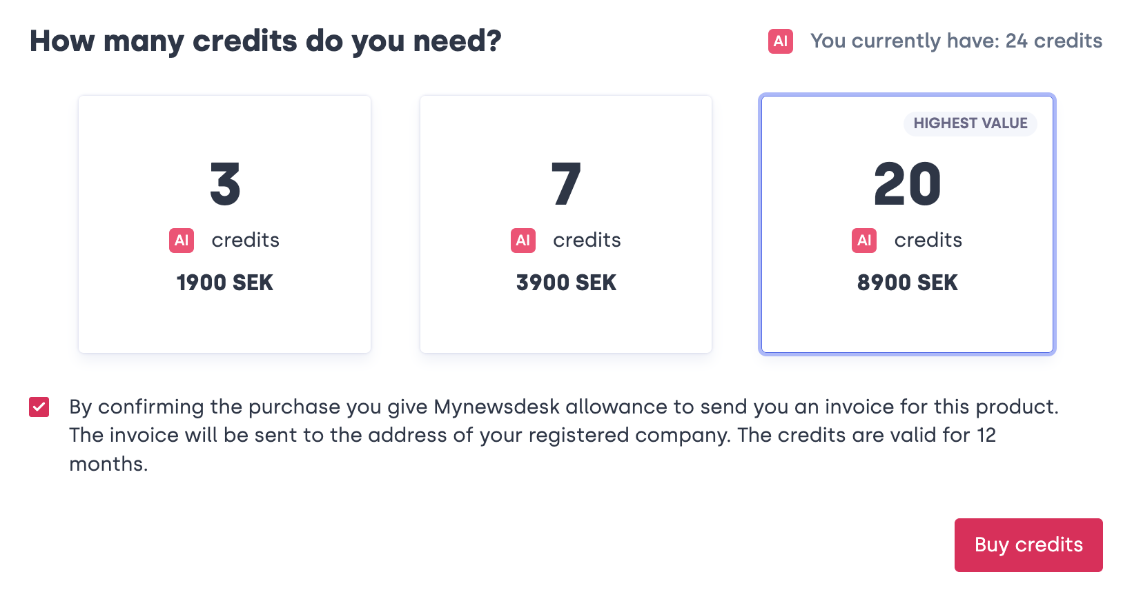 Credits – Support | Mynewsdesk Success Center